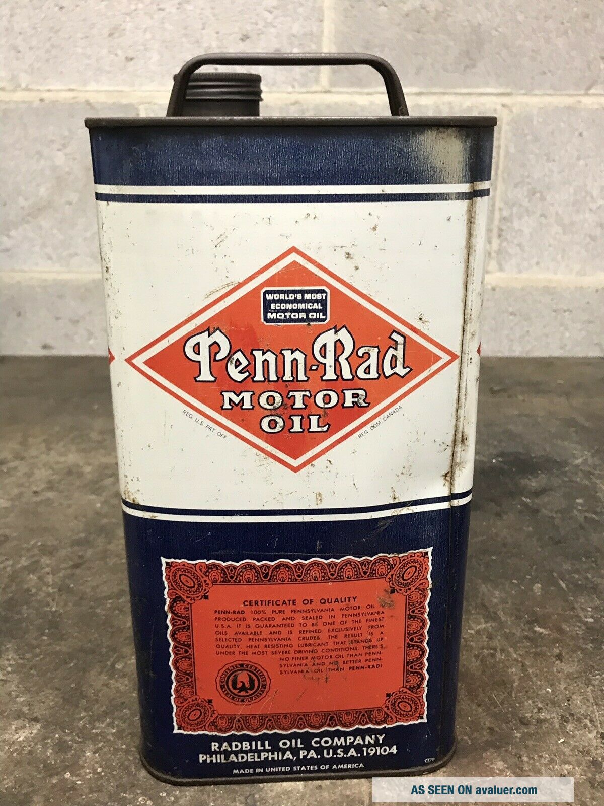 Vintage PENN - RAD Motor Oil 2 Gallon Can Gas Oil Pennsylvania PA PENN ...