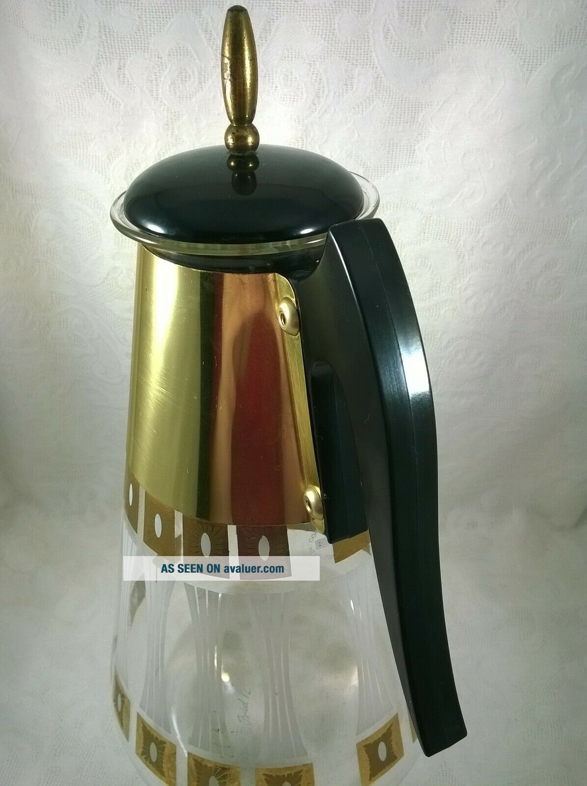Vintage Fred Press Mid Century Glass Coffee Carafe Warmer Gold White ...