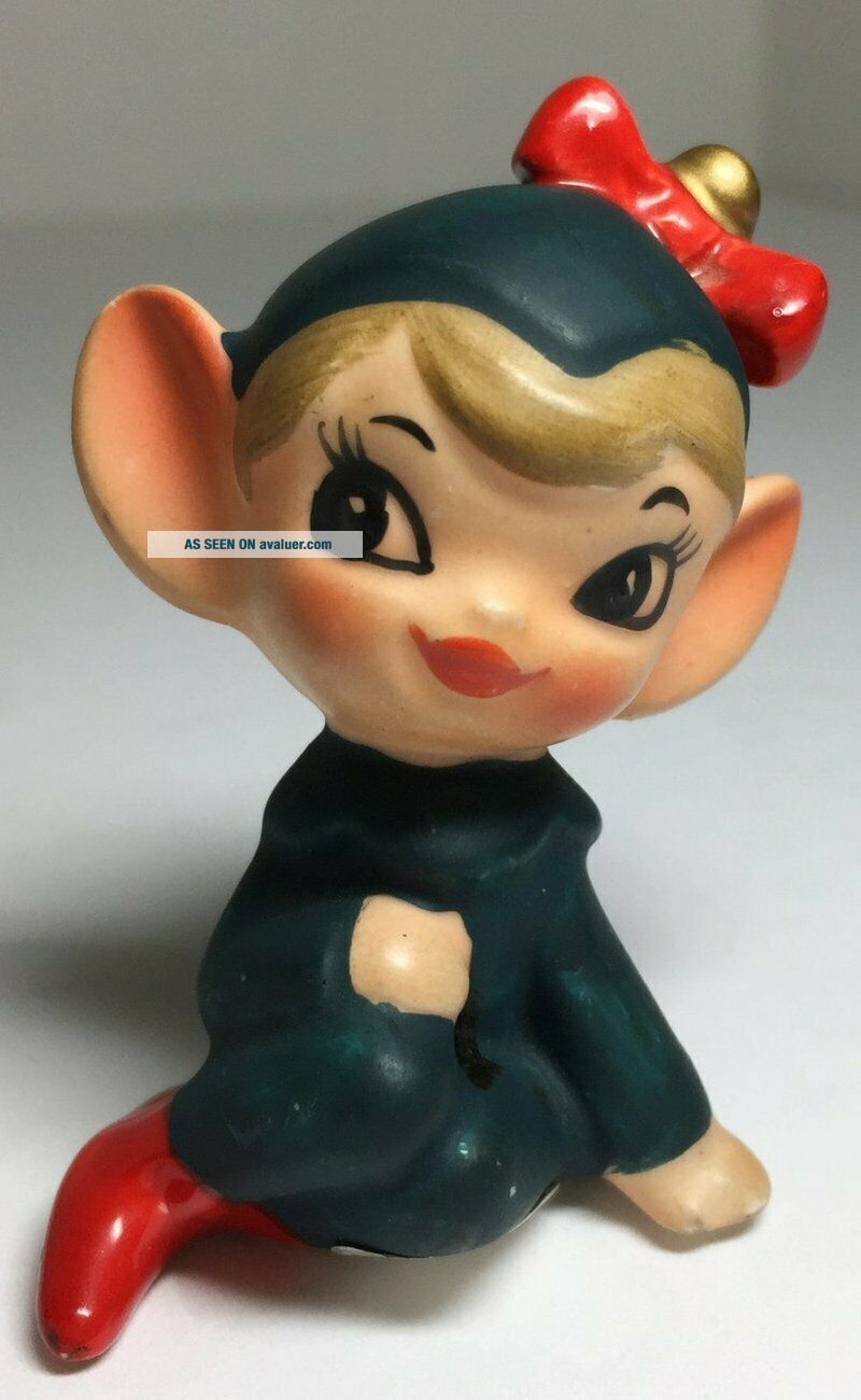Vintage Napcoware Christmas Pixie Sitting Blonde Elf Figurine Japan MIJ ...
