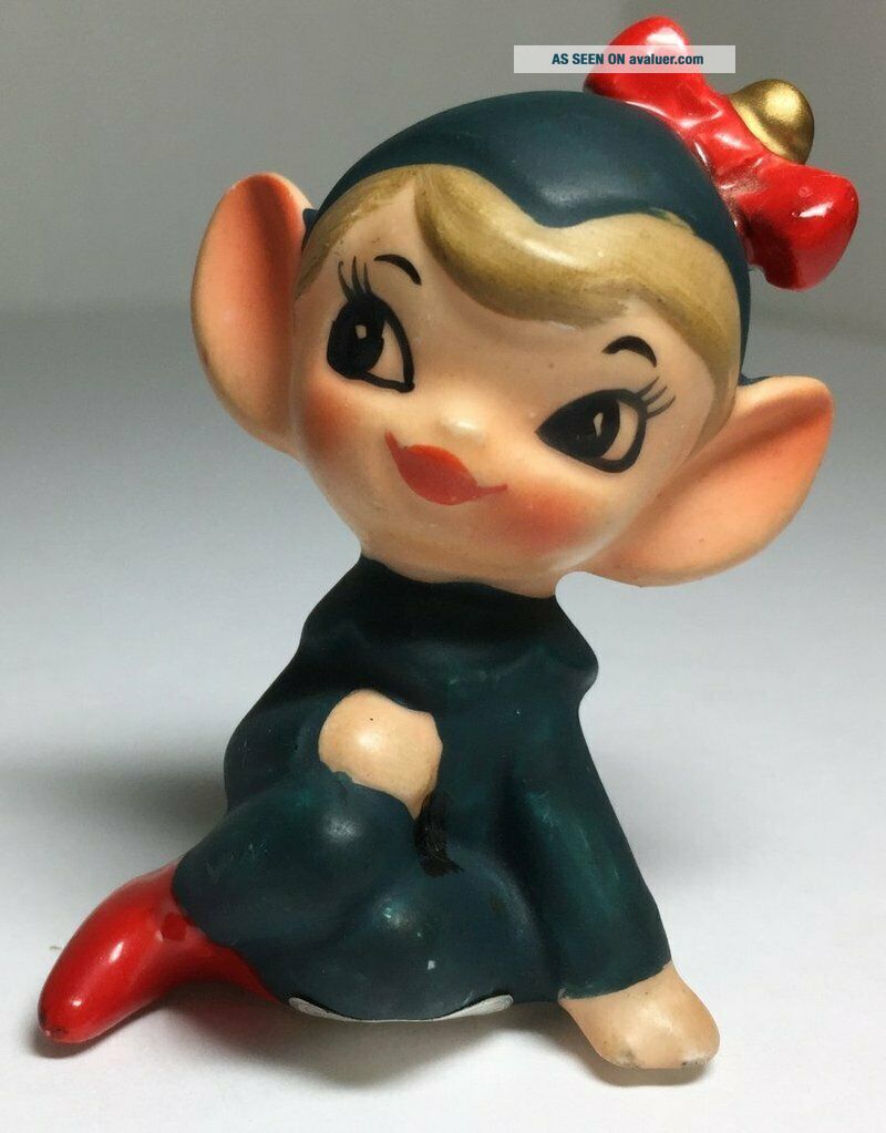 Vintage Napcoware Christmas Pixie Sitting Blonde Elf Figurine Japan MIJ ...