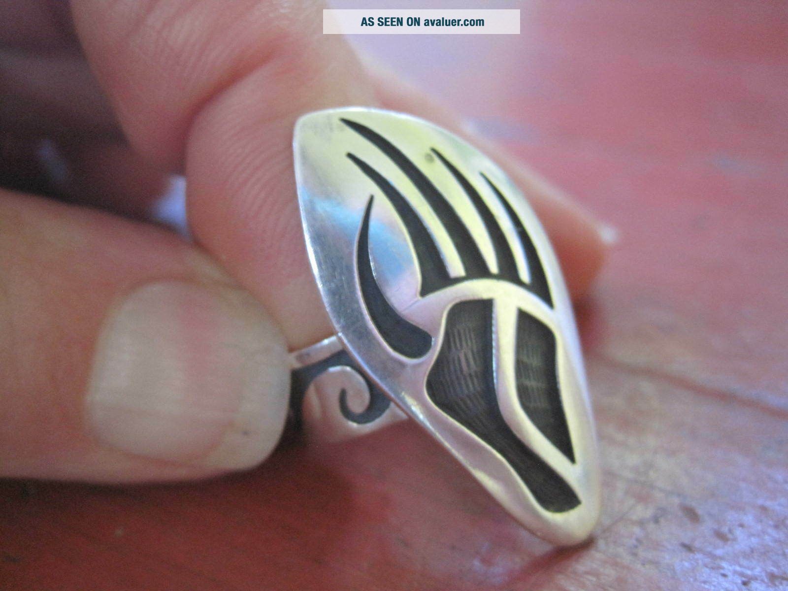 Vintage Hopi Native SW Sterling Silver Overlay Ring Size 9 Signed NT ...