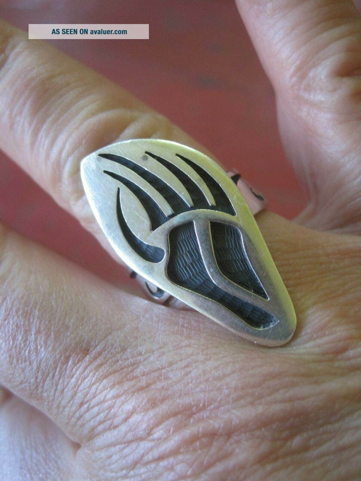 Vintage Hopi Native SW Sterling Silver Overlay Ring Size 9 Signed NT ...