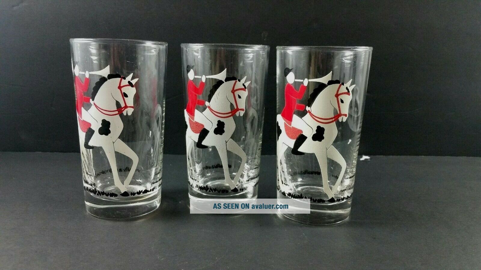 Libby Fox Hunt Tea Water Glasses Set Of 3 Horse And Rider Vintage Set ...