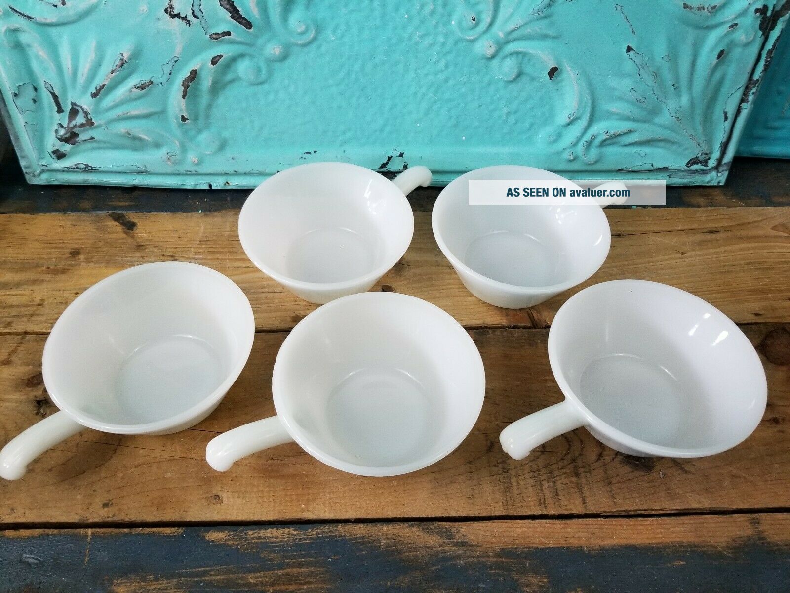 Vintage Anchor Hocking Milk White Fire King Soup Bowls With Handle 5 ...