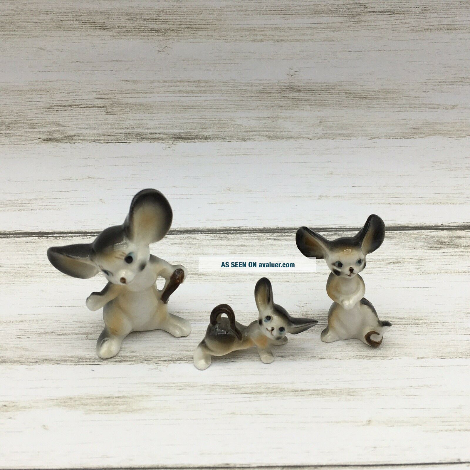 Vintage Japan Bone China Miniature Trio Of Black White Mouse Mice ...