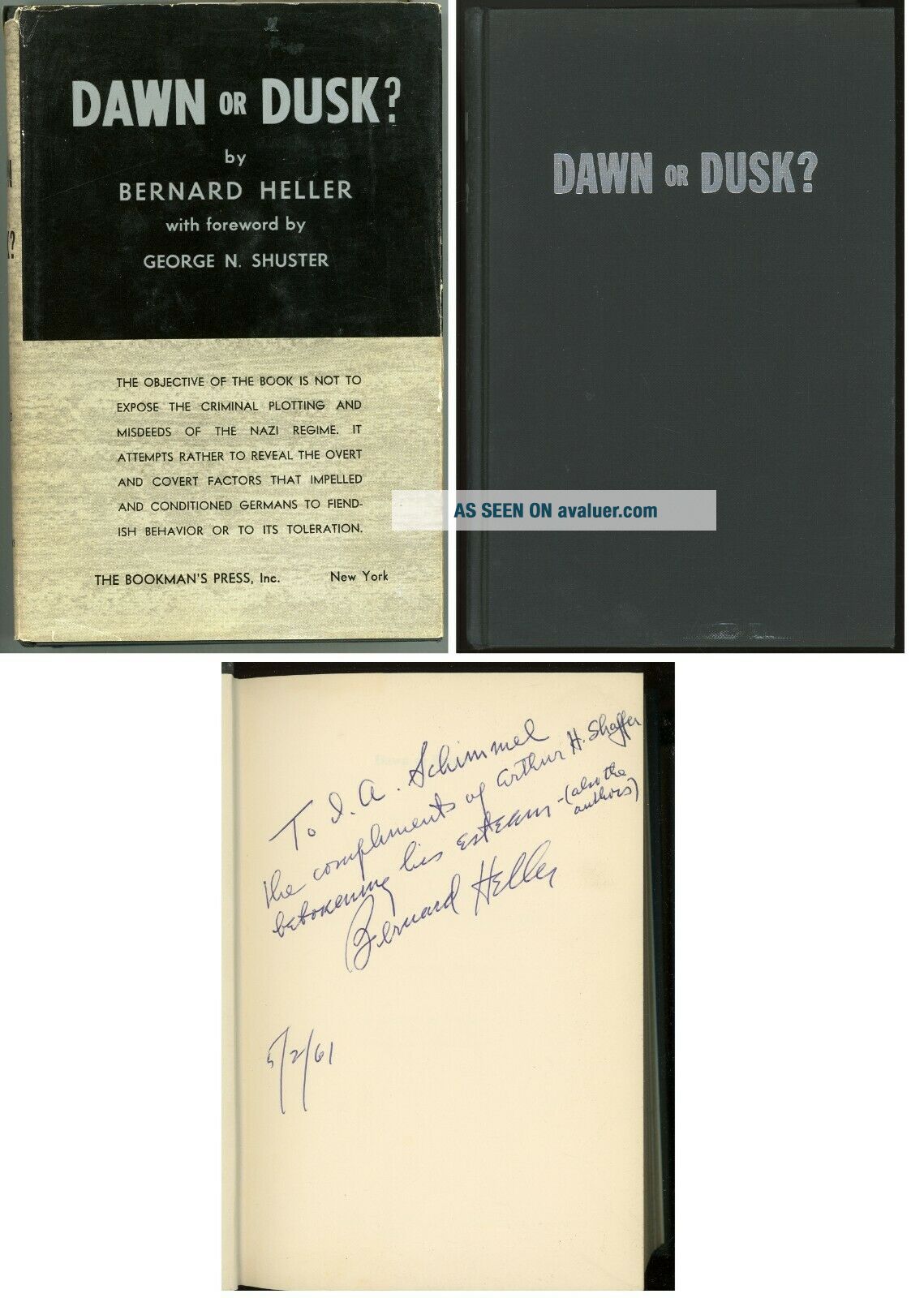SIGNED Bernard Heller DAWN Or DUSK Nazi Slander Of The Jews Judaism ...