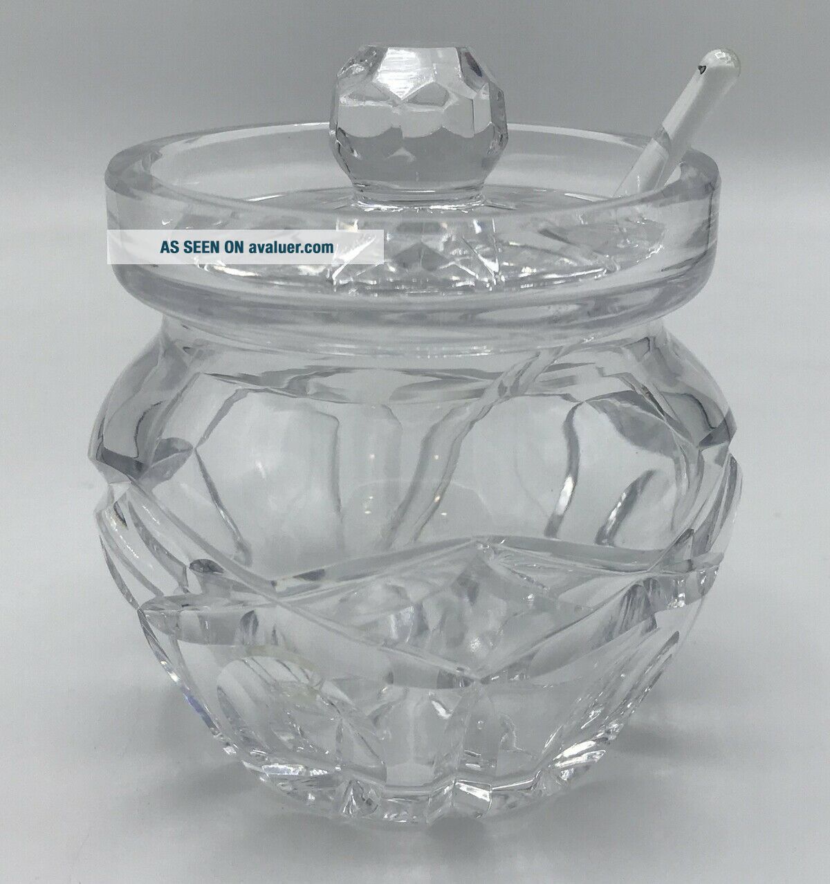Cut Glass Jam Jelly Marmalade Jar Lid & Ladle/Spoon Criss Cross Vintage ...