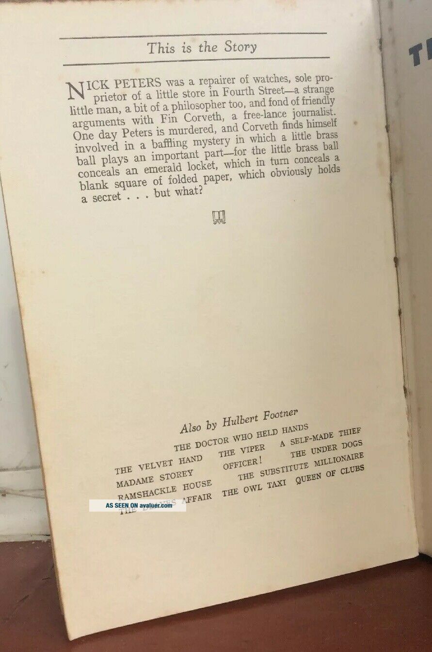 Hulbert Footner THE FOLDED PAPER MYSTERY Collins Crime Club 2nd 1930 ...
