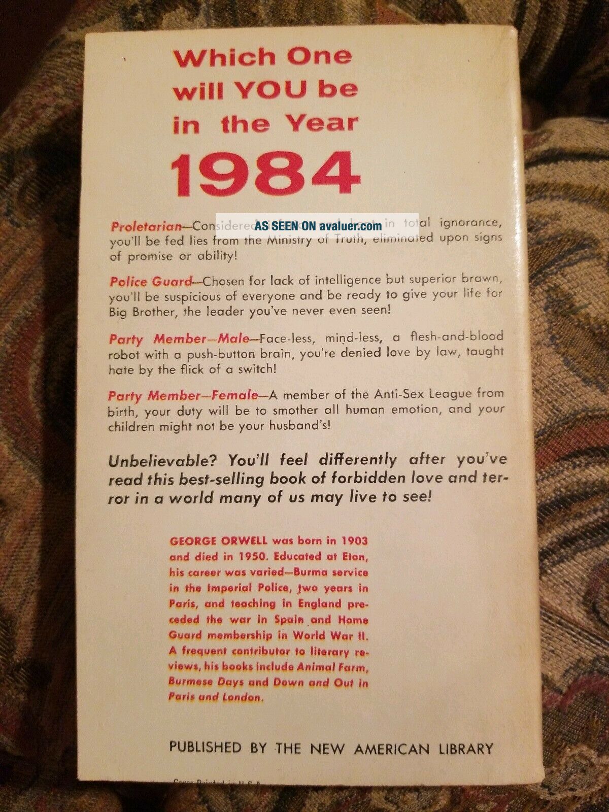 1984 By GEORGE ORWELL 1960 Signet / Vintage Paperback | #7460177