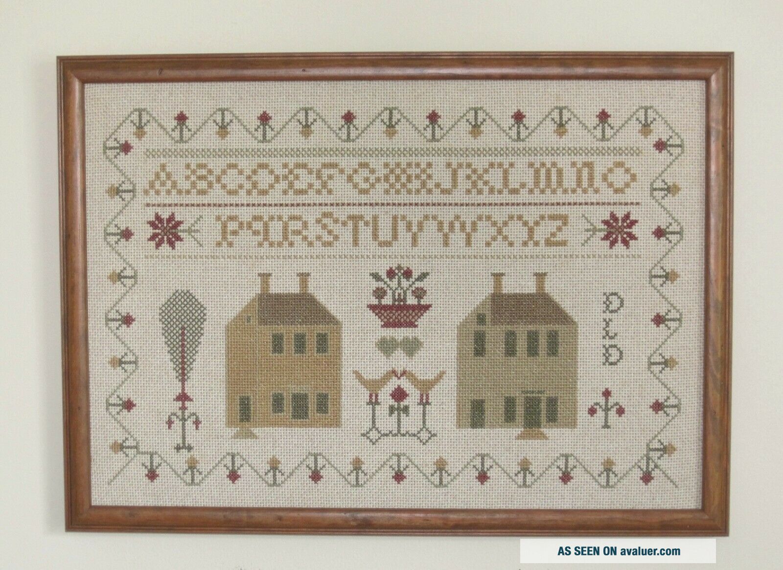 Vintage Completed Cross Stitch Sampler Professionally Framed 17 3/4 " X ...