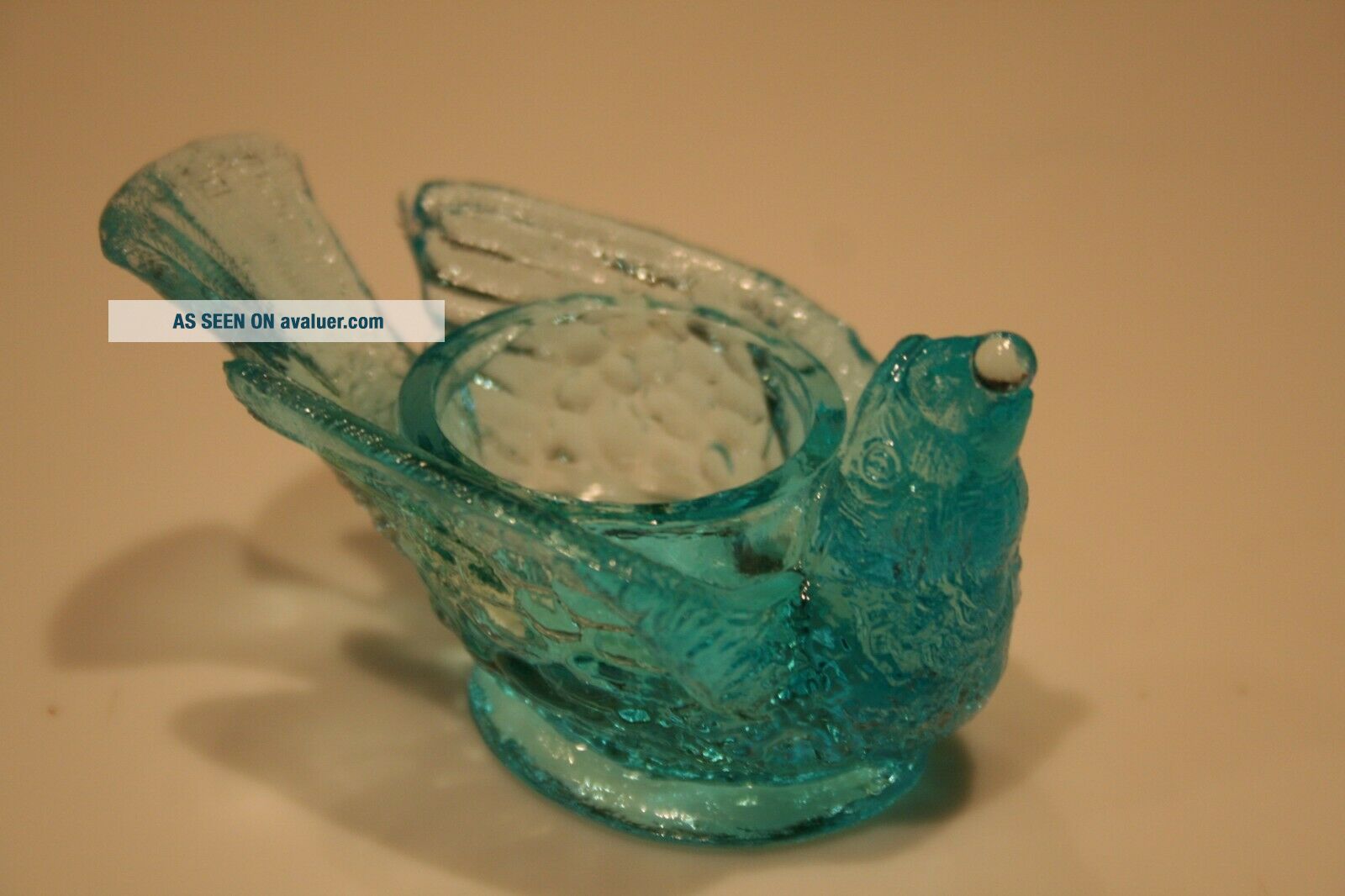 VTG Aqua Blue Glass Bird Berry Open Salt Dip Cellar EUC | #7507220