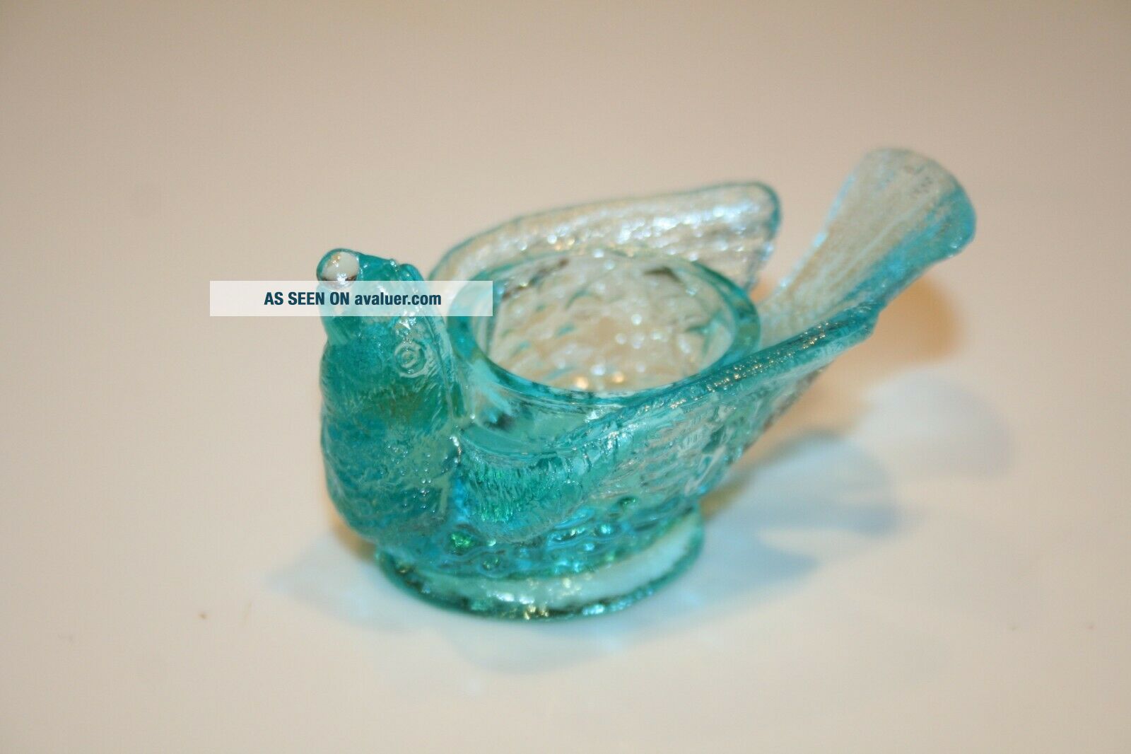 VTG Aqua Blue Glass Bird Berry Open Salt Dip Cellar EUC | #7507220