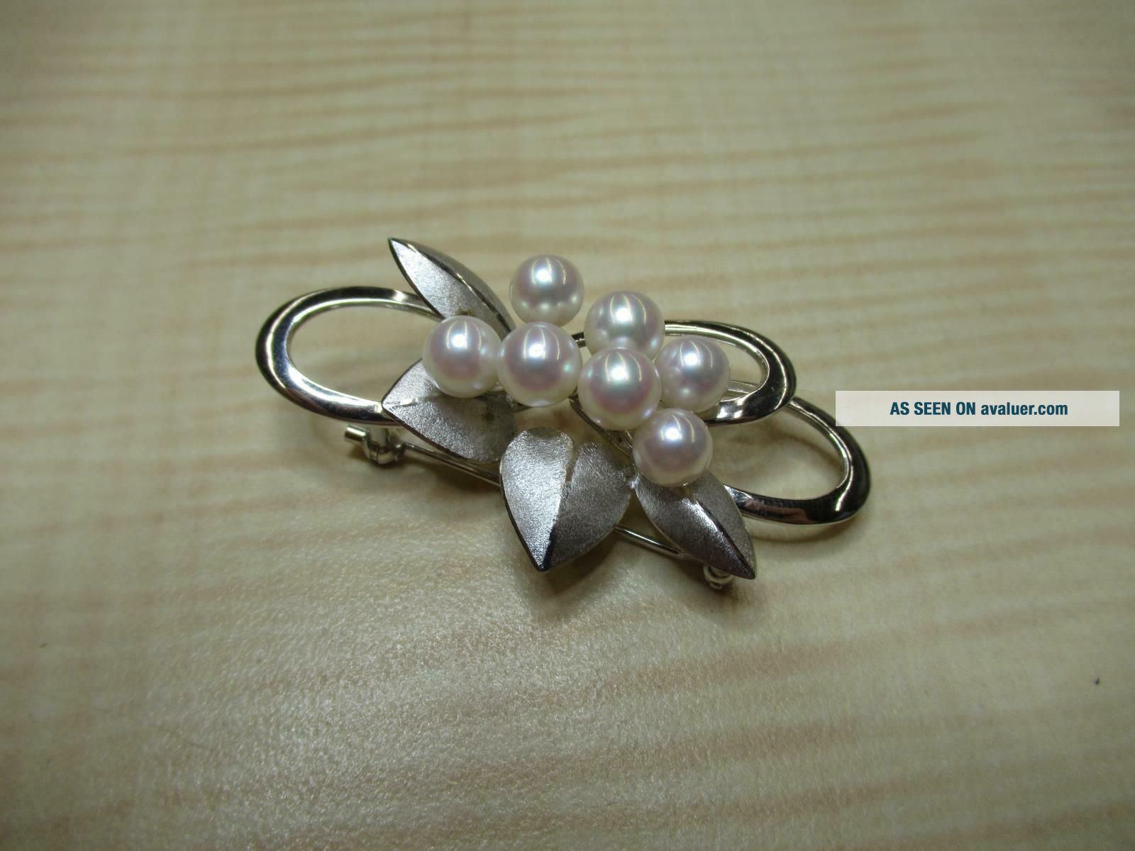 Sterling Silver Jewelry Pin Vintage Loops Leaves Pearls Heart | #7516654