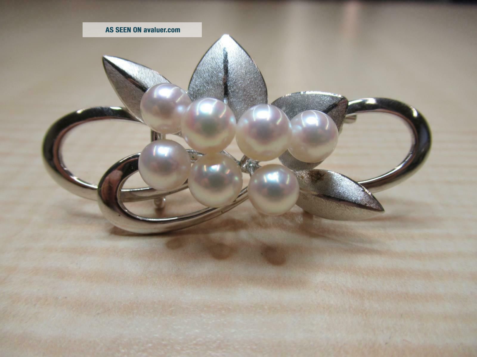 Sterling Silver Jewelry Pin Vintage Loops Leaves Pearls Heart | #7516654
