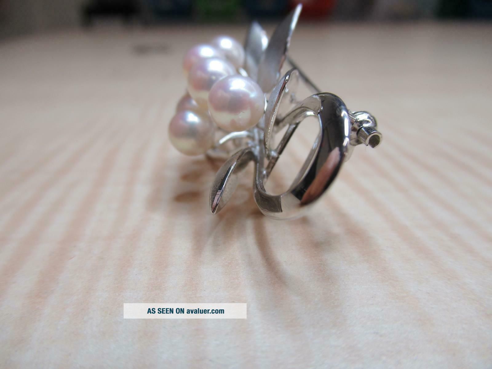 Sterling Silver Jewelry Pin Vintage Loops Leaves Pearls Heart | #7516654
