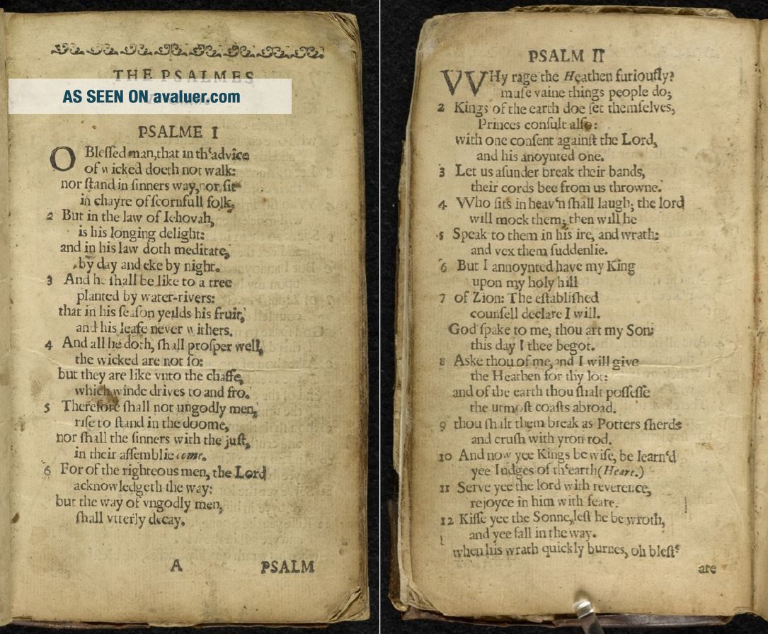 Bay Psalm Book - The Whole Booke Of Psalmes - First Edition North ...