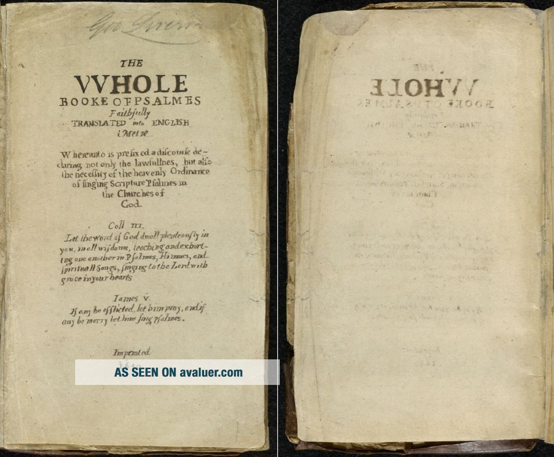 Bay Psalm Book - The Whole Booke Of Psalmes - First Edition North ...