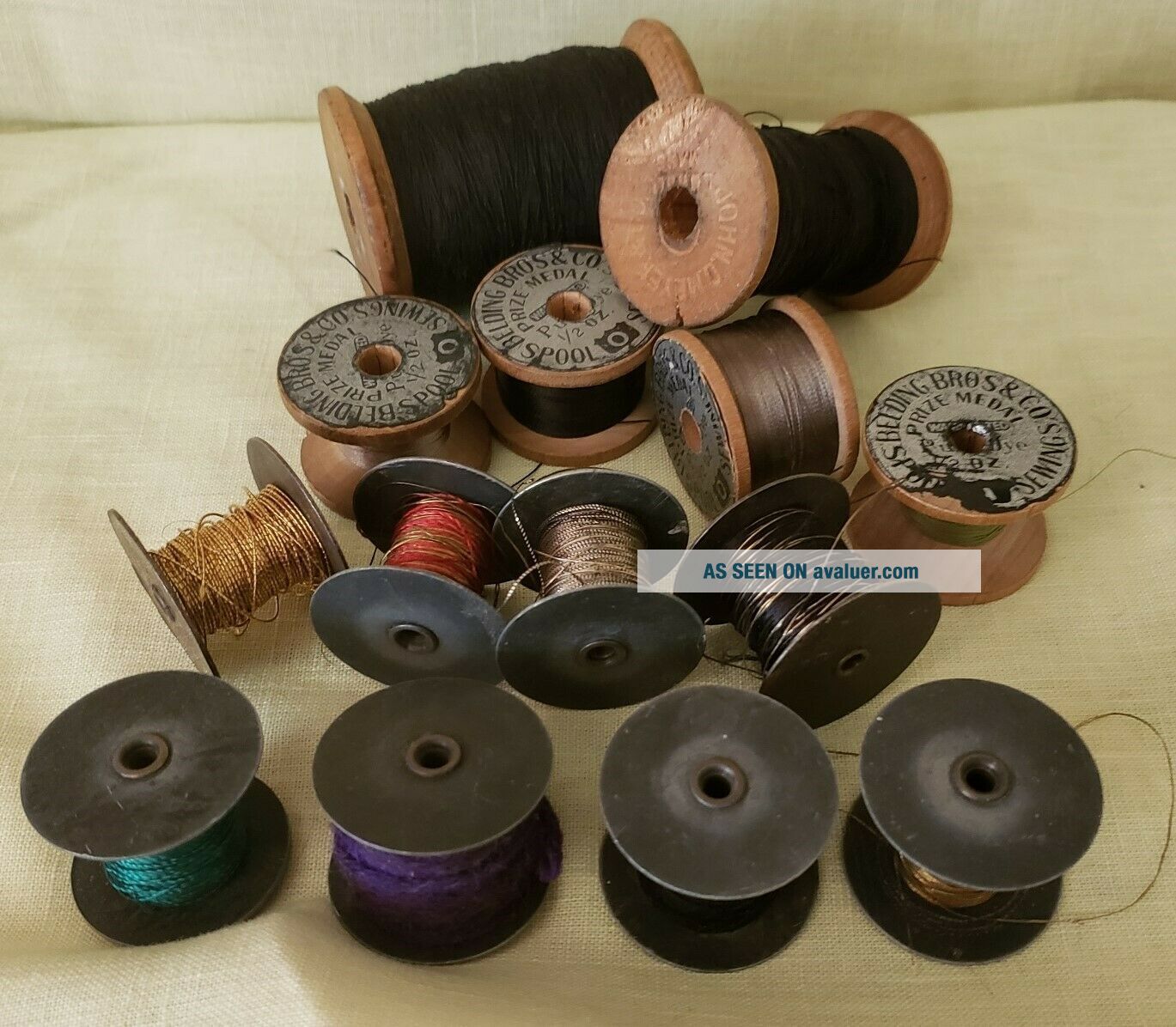 Antique Vintage Thread On Metal And Wooden Spools | #7645763