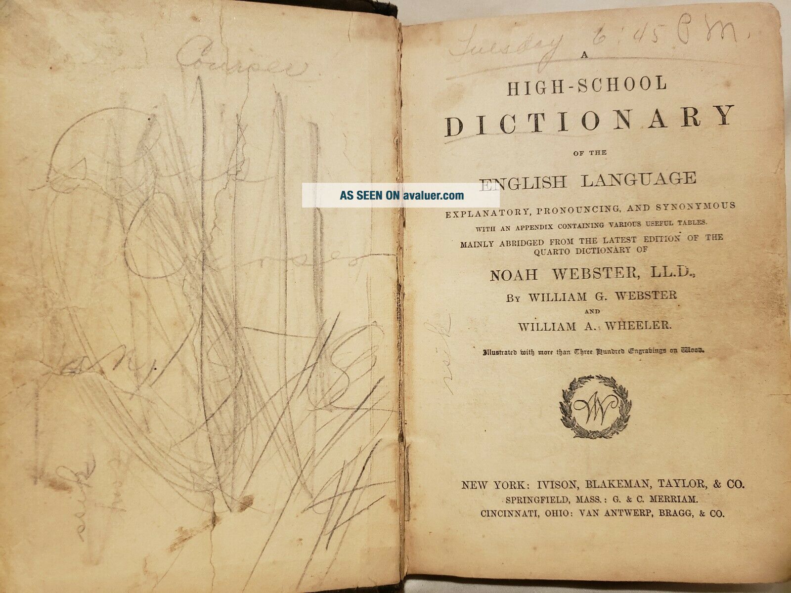 1868 English High School Dictionary Noah Webster Vintage Book | #7661737