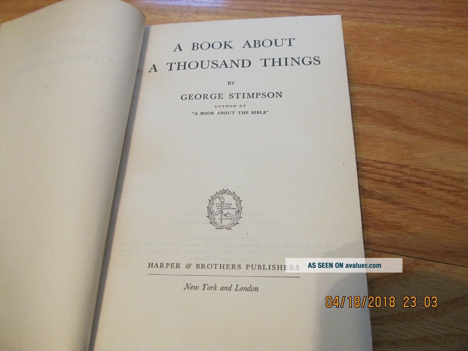 1946 A BOOK ABOUT A THOUSAND THINGS - GEORGE STIMPSON Harper & Bros NY ...