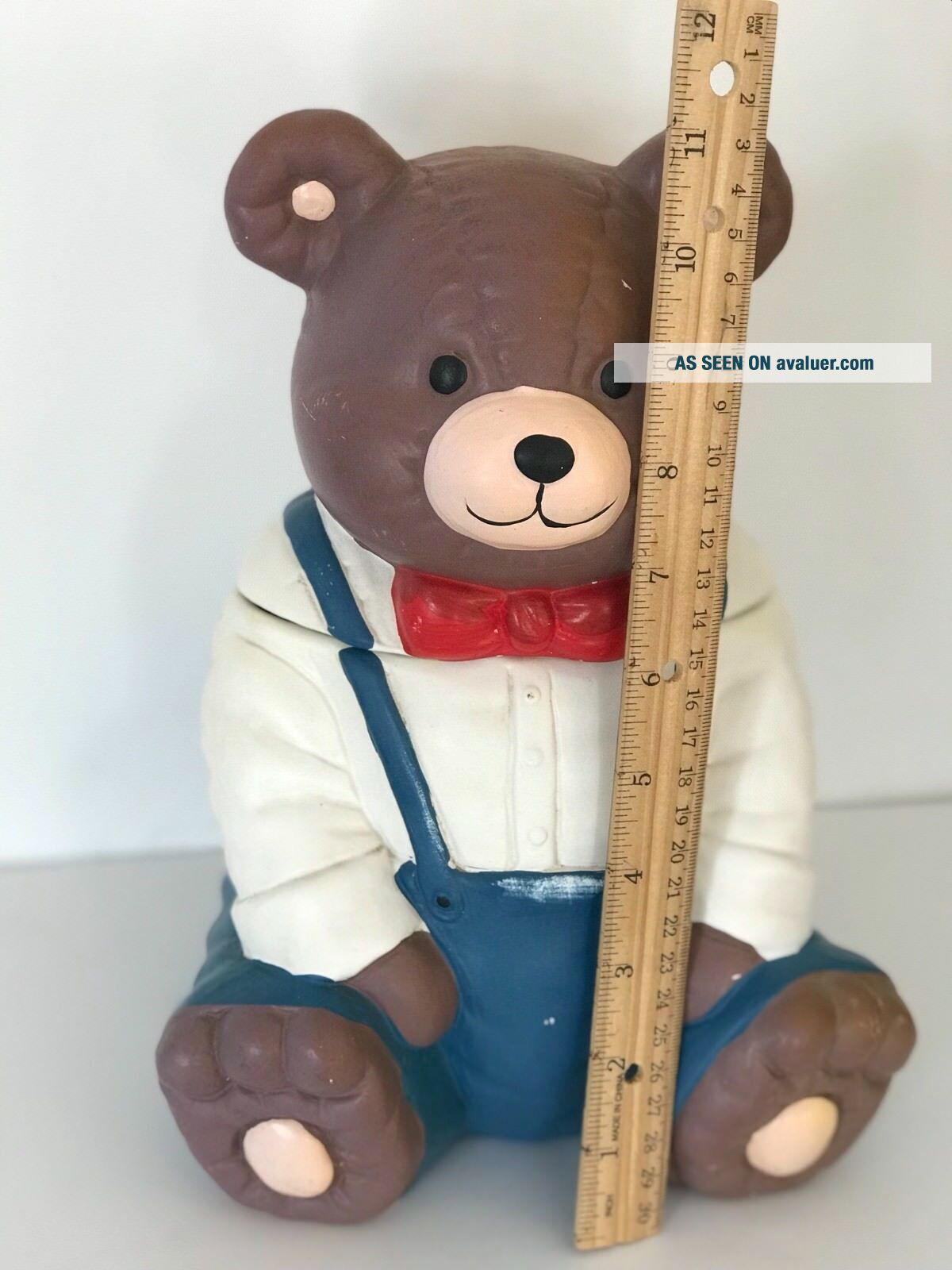 COOKIE JAR VINTAGE CERAMIC Blue Jean TEDDY BEAR 11” High Good Vintage ...