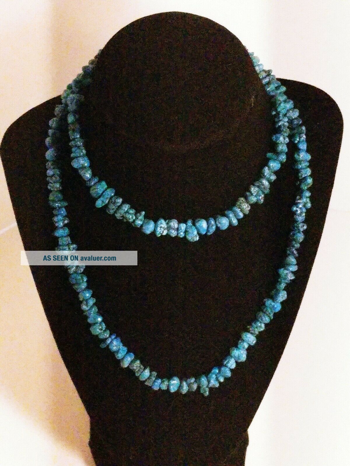 Vintage Long Strand Natural Turquoise Stone Beaded Necklace | #7718063