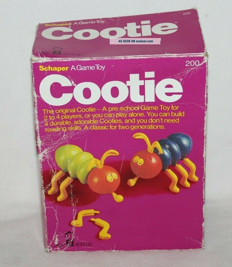 Vintage 1976 The Build A Cootie Bug Game COMPLETE Schaper Purple Box ...