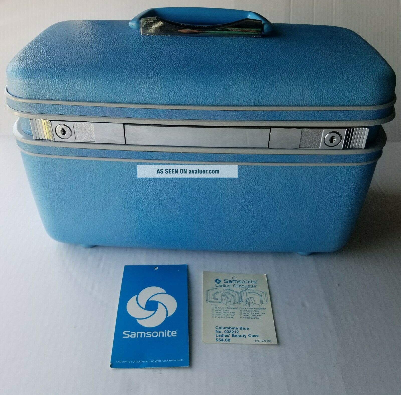 VINTAGE SAMSONITE SILHOUETTE Light Blue W/ TRAY AND MIRROR - No Key ...