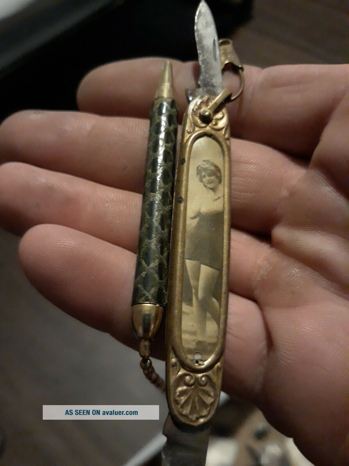 VINTAGE POCKET KNIFE WITH WATCH CHAIN & Pencil - UNMARKED FROM WW 2 ...
