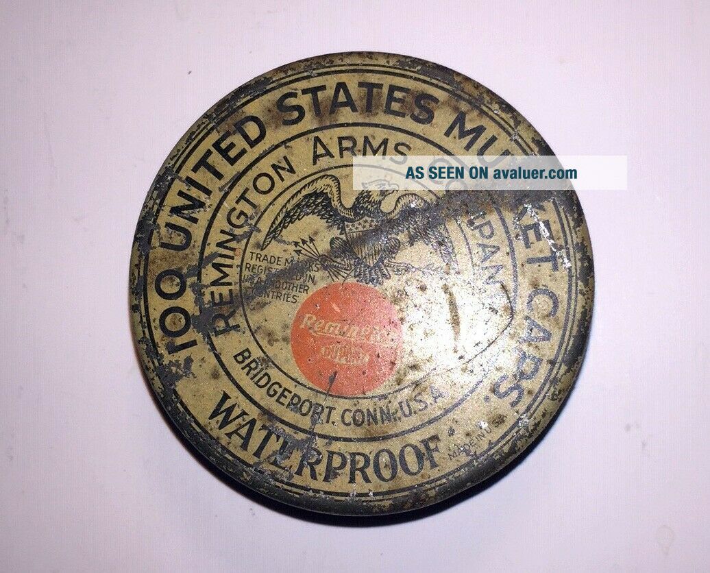 Civil War Era Vintage United States Musket Caps Tin, Remington Arms ...