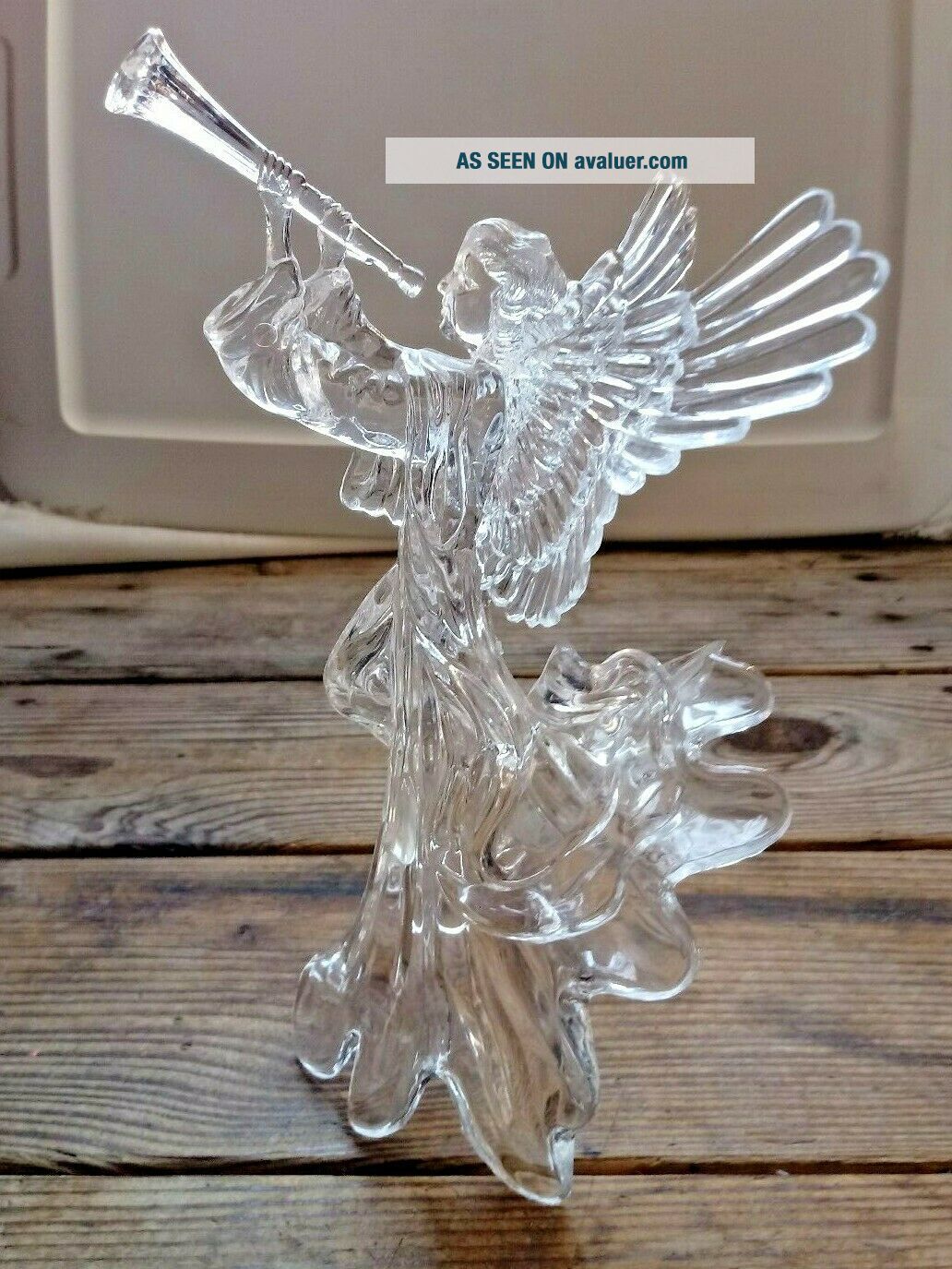 Vintage Clear Acrylic Angel W/ Trumpet Christmas Tree Topper Holiday ...