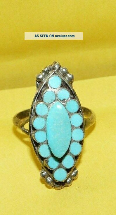 VINTAGE NATIVE ZUNI OLD PAWN SOUTHWESTERN STERLING SILVER TURQUOISE ...