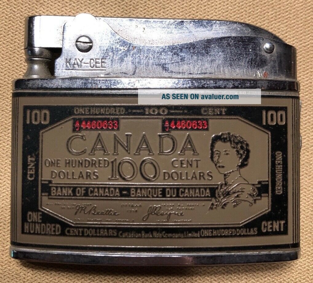 Vintage FLAT ADVERTISING LIGHTER BANK OF CANADA $100 Bill | #7793720