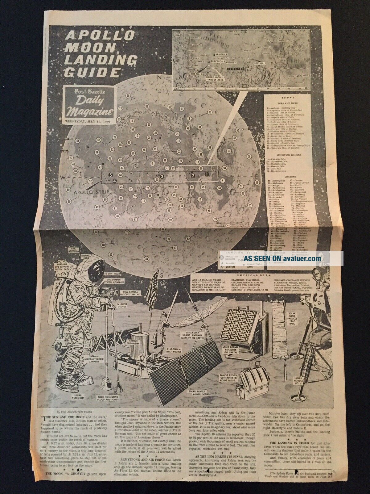 Vintage 1969 Pittsburgh Post Gazette Apollo 11 Moon Landing Guide Neil ...