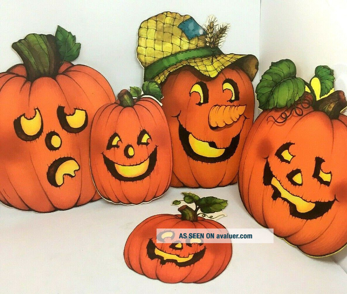 5 Vintage HALLMARK Halloween Jack O ' Lanterns Pumpkins WALL WINDOW ...
