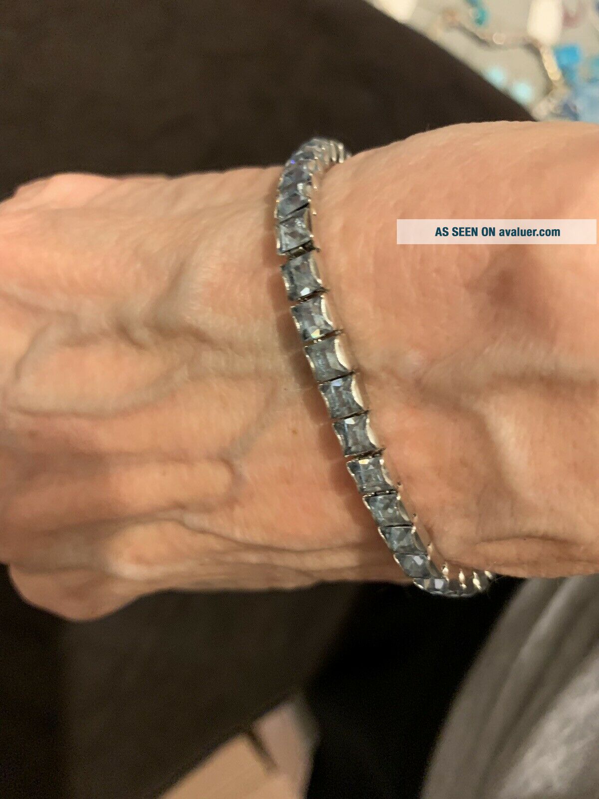 Vintage Signed WEISS Bracelet Of BLUE Square Cut Rhinestones In Silver ...