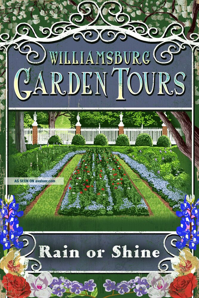 Williamsburg, Virginia - Garden Tours Vintage Sign (Posters, Wood ...