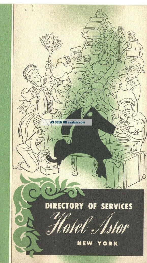 1940s - 50s HOTEL ASTOR NYC DIRECTORY OF SERVICES MAR MENU/TV RENTAL ...