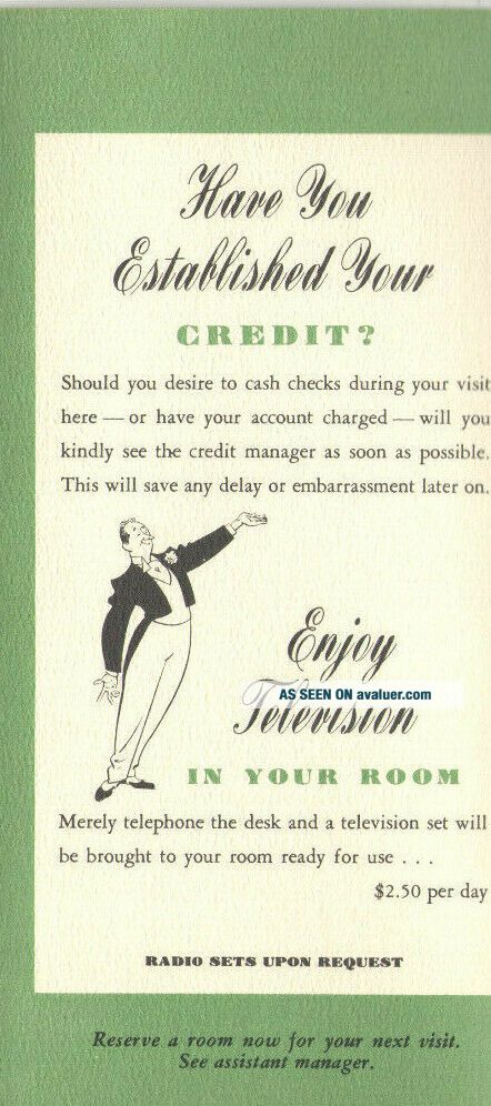 1940s - 50s HOTEL ASTOR NYC DIRECTORY OF SERVICES MAR MENU/TV RENTAL ...