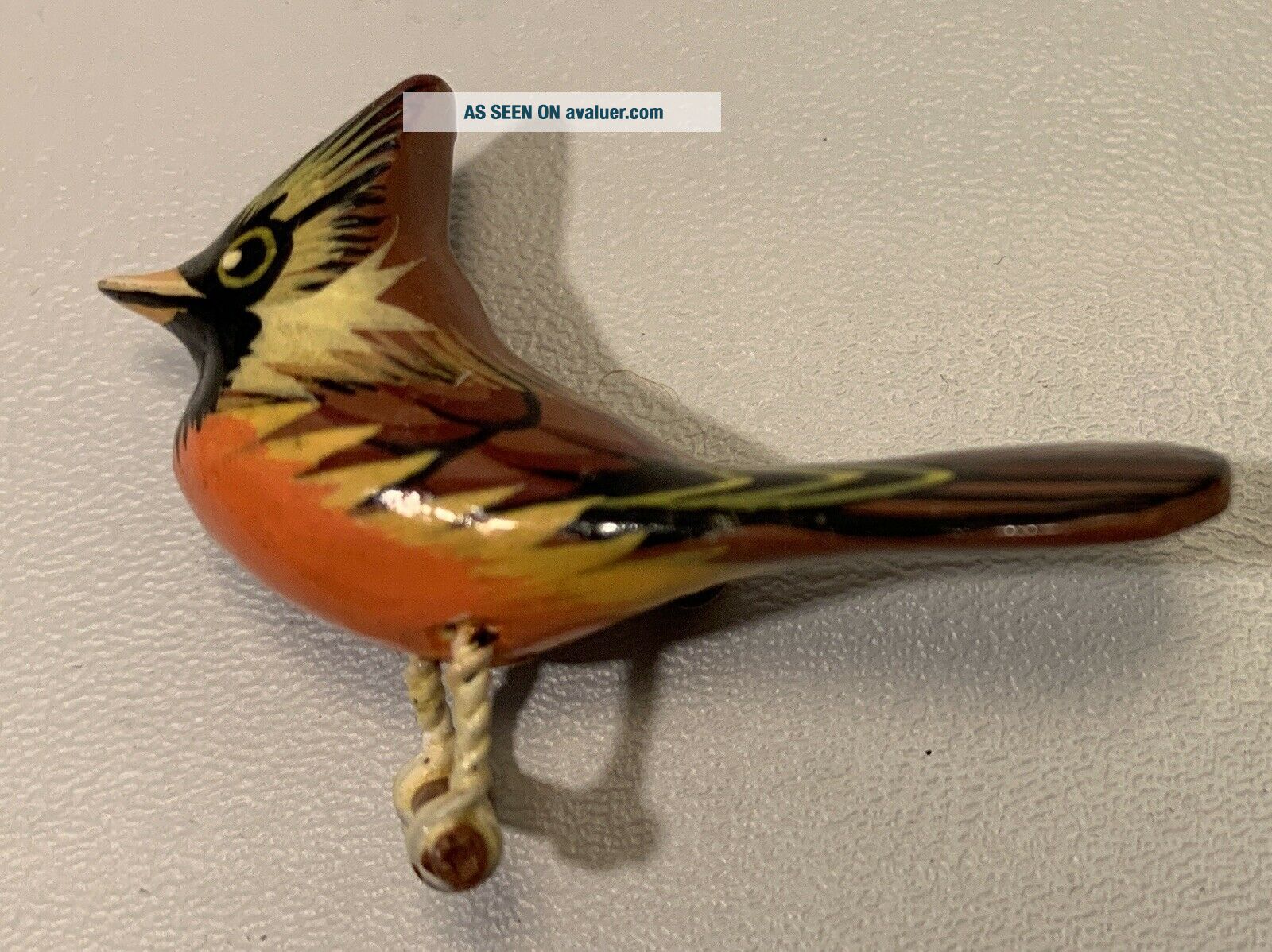 Vintage Jewelry 2 Painted Wood Bird Pins Wire Feet On Branch Takahashi ...