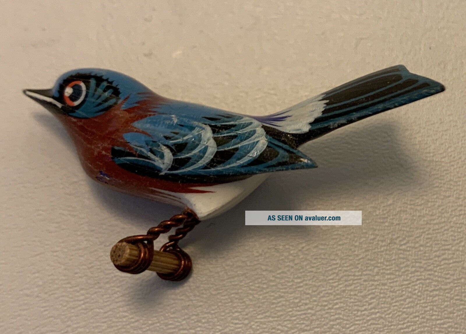 Vintage Jewelry 2 Painted Wood Bird Pins Wire Feet On Branch Takahashi ...
