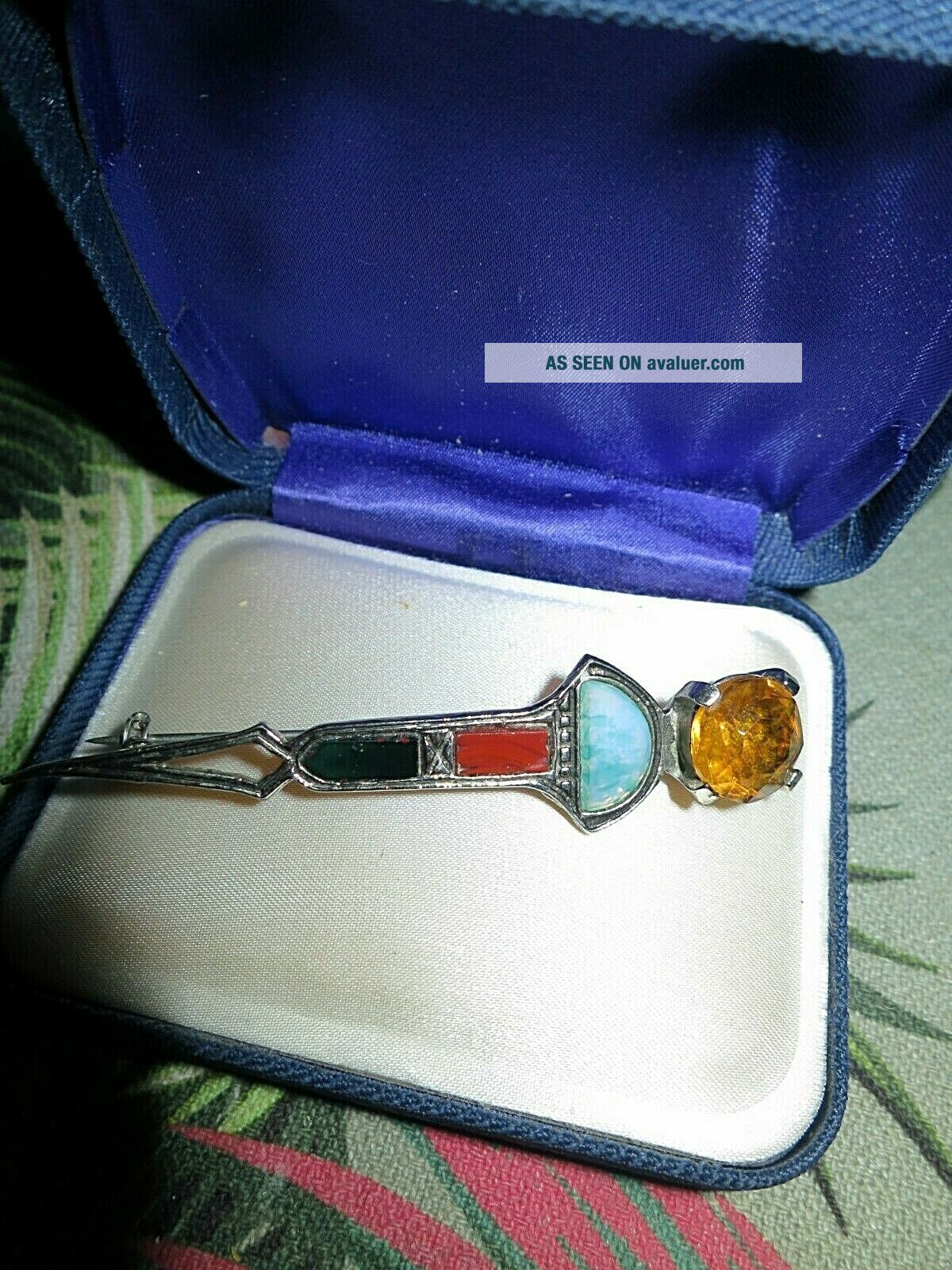 Vintage Scottish Celtic Silvertone Amber And Agate Dagger Brooch Or ...