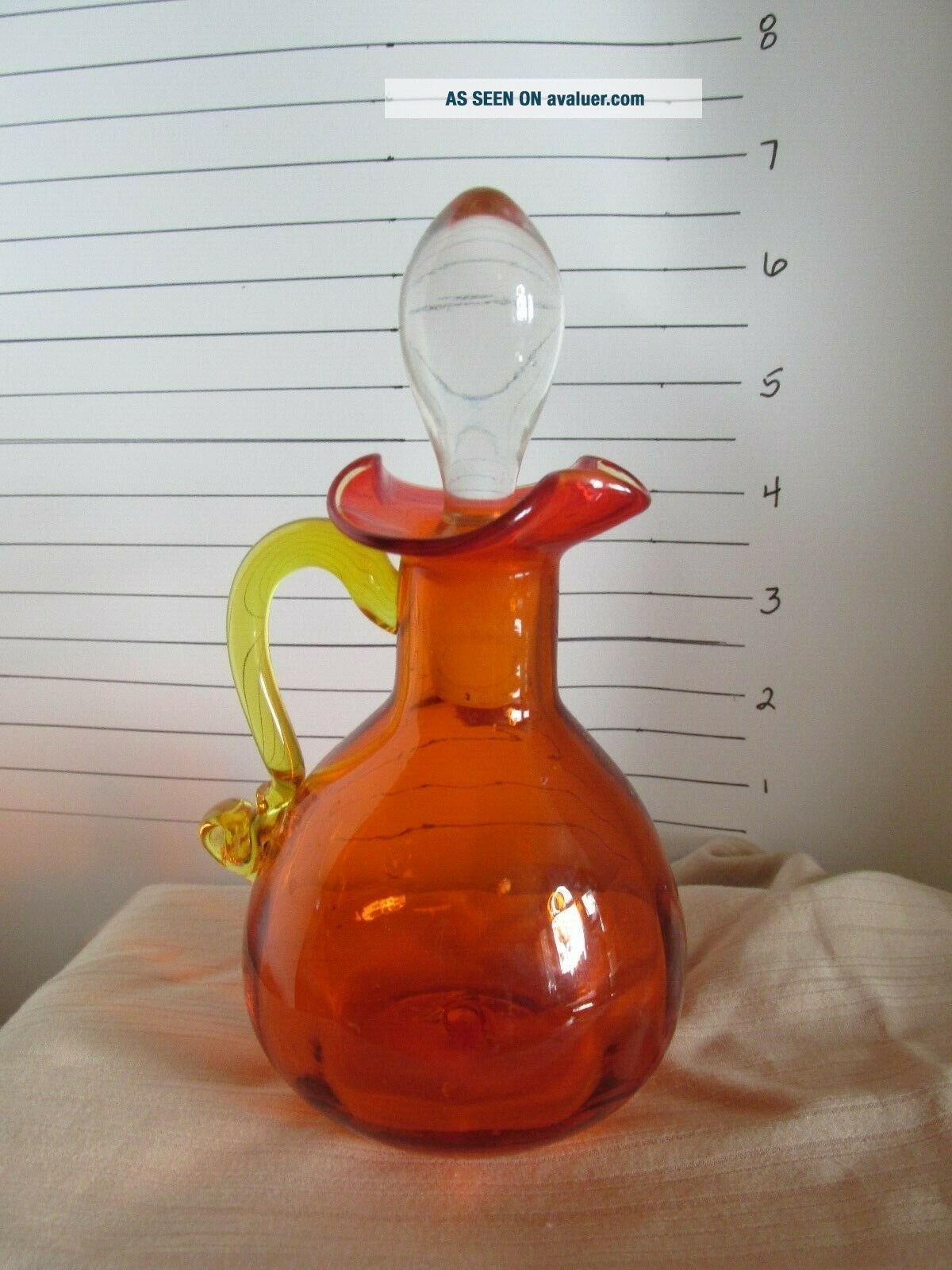VINTAGE VIKING ORANGE DECANTER PITCHER WITH STOPPER CRYSTAL APPLIED ...