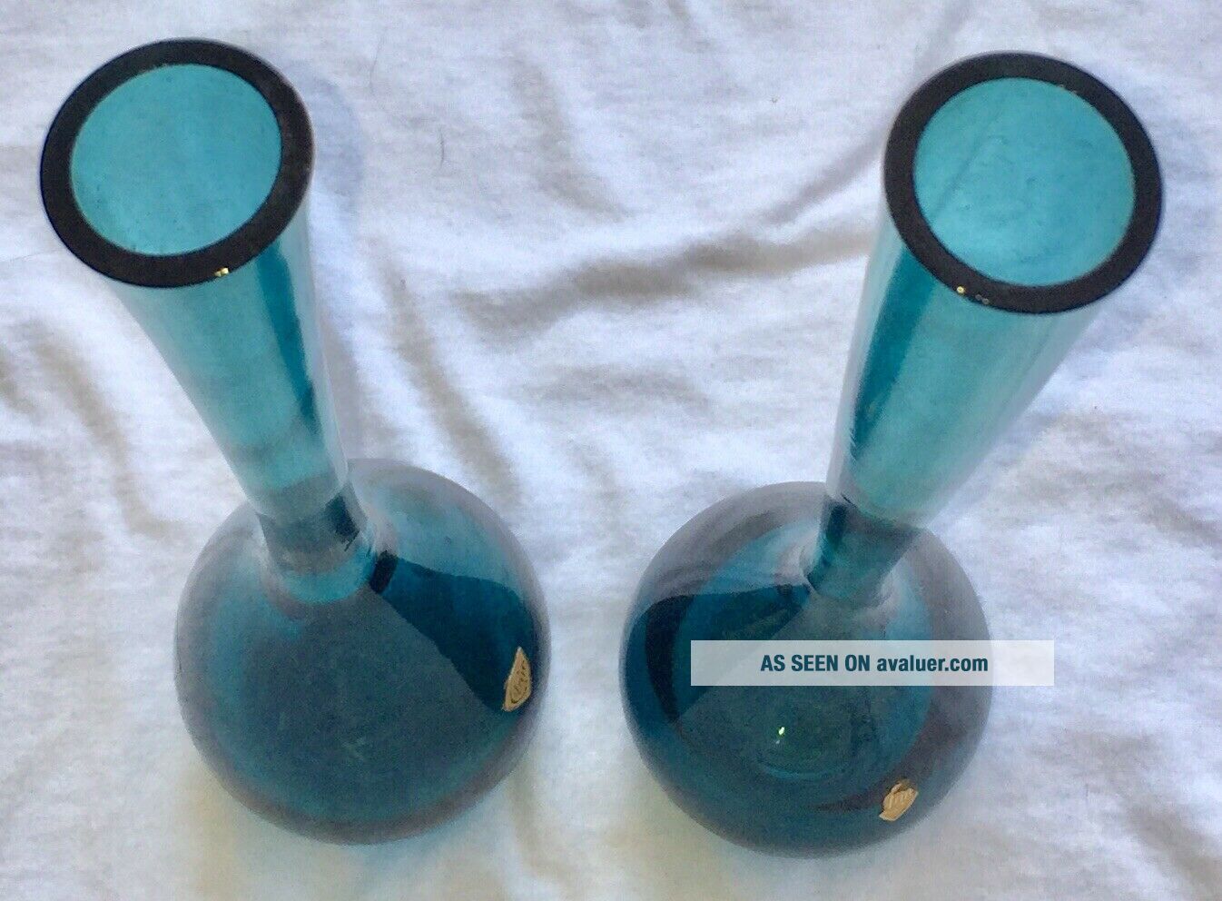 Pair Mid Century Vintage Elme Glasbruk Glass Swedish Art Glass Vases W ...