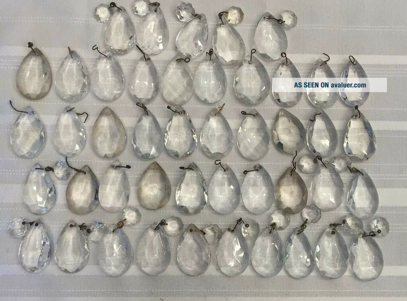 45 VTG ANTIQUE 1 1/2 " TEARDROP GLASS CRYSTAL PRISMS MANY WITH OCTAGON ...