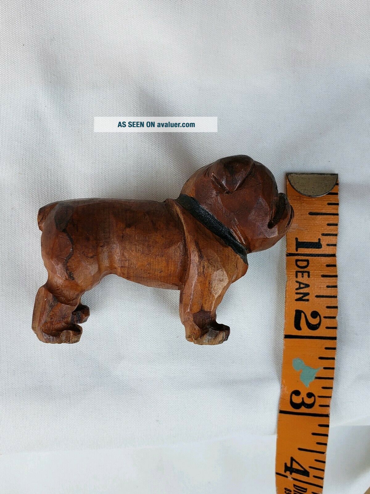 ANTIQUE/VINTAGE Small HAND CARVED WOOD BULL DOG FIGURE | #7888016