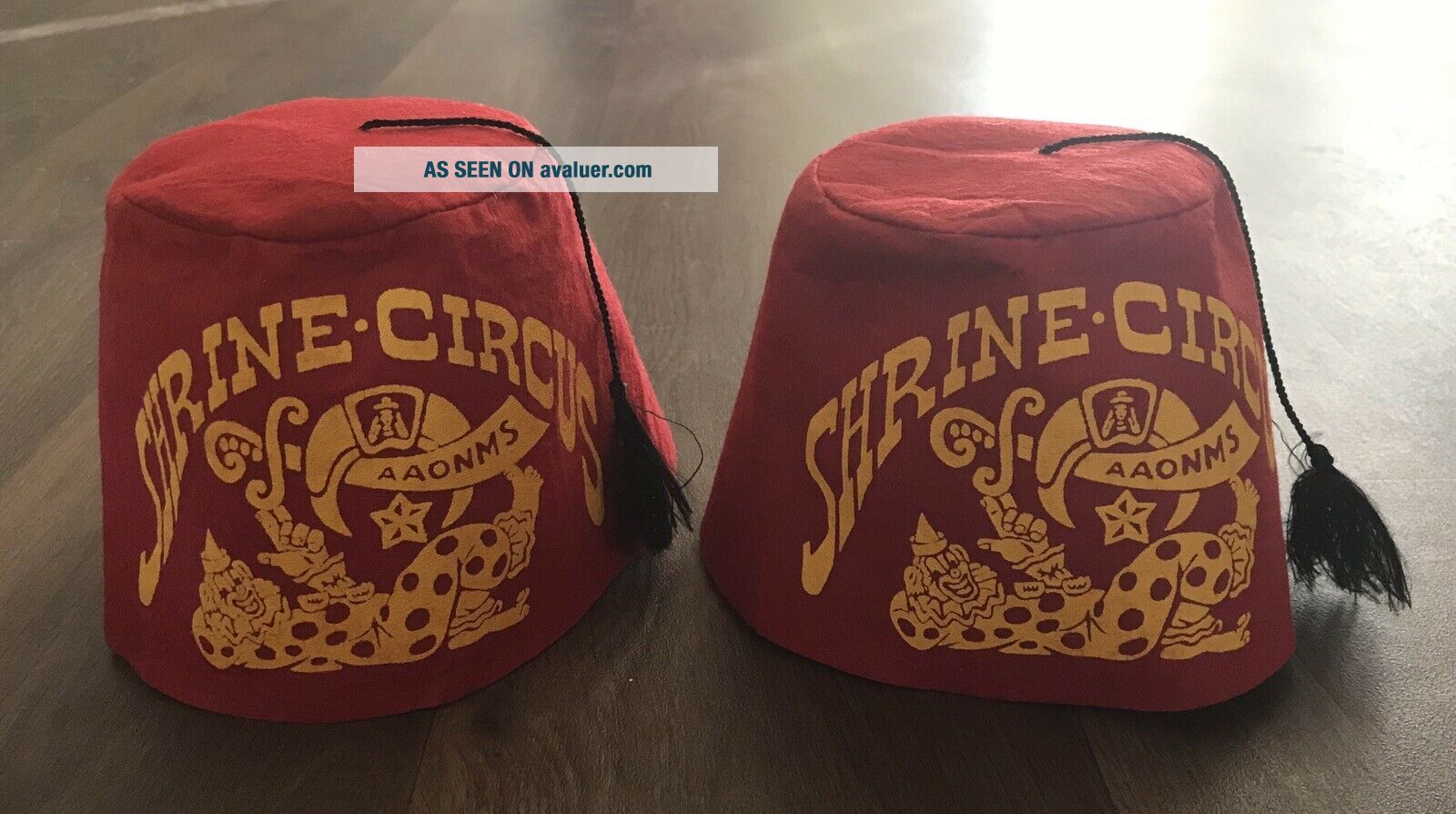 2 VINTAGE KIDS SHRINER SHRINE MASON CIRCUS RED FELT FEZ HATS WITH ...