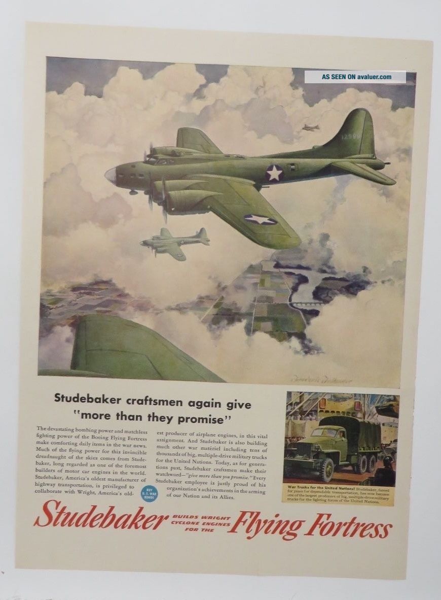 Print Ad 1943 STUDEBAKER Flying Fortress Vintage Artwork Tellander ...