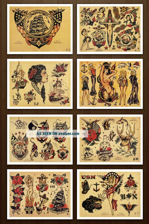 8. 5x11 Sailor Jerry Navy Military Set 1 Vintage Tattoo Flash Design ...