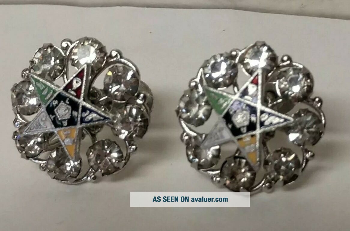 Vintage Order Of The Eastern Star Masonic Jewelry Rhinesone Screwback ...